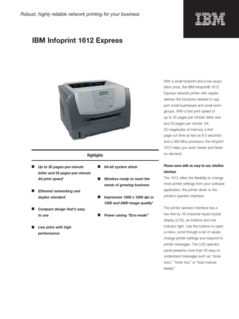 ibm-infoprint-1612-datasheet | PDF | Printer (Computing) | Microsoft Windows