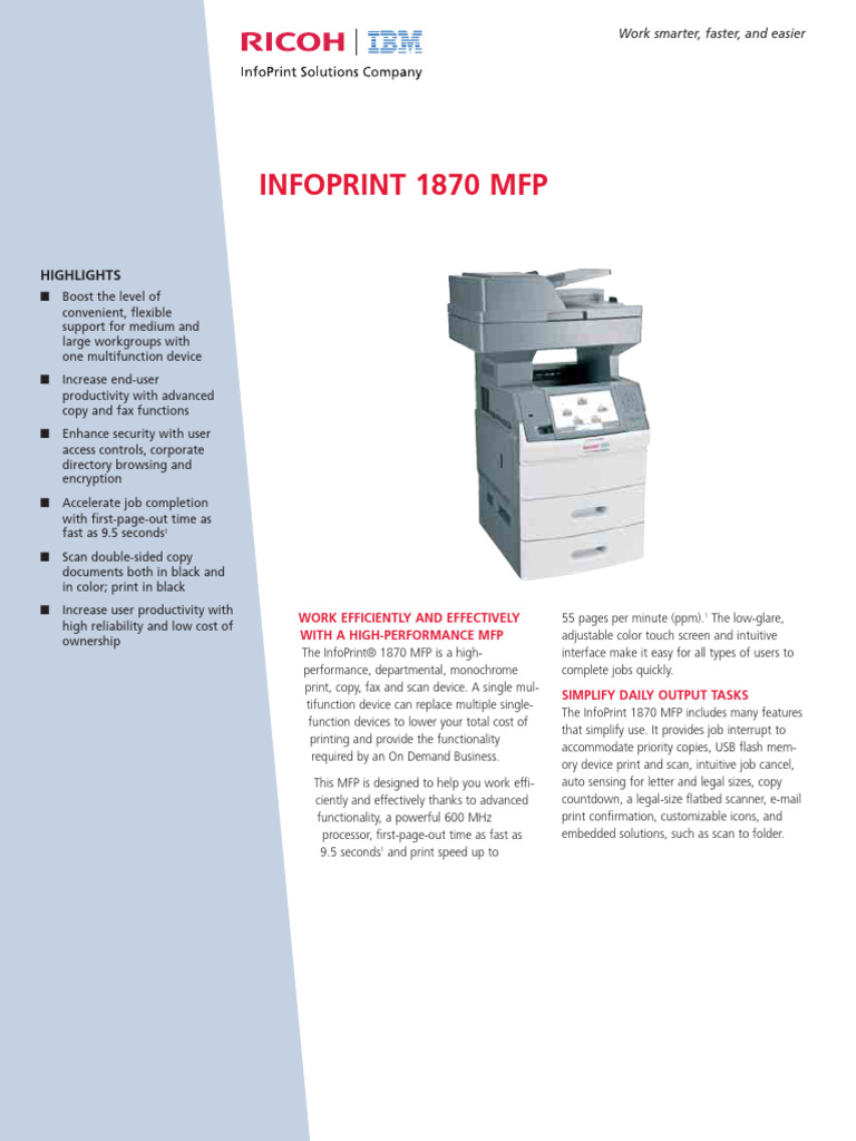 Ibm Infoprint 1870 Datasheet | PDF | Image Scanner | Printer (Computing)