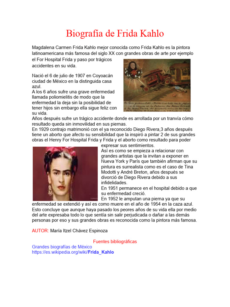 Biografía de Frida Kahlo: Vida y Arte | PDF | Historia | Estilo de vida