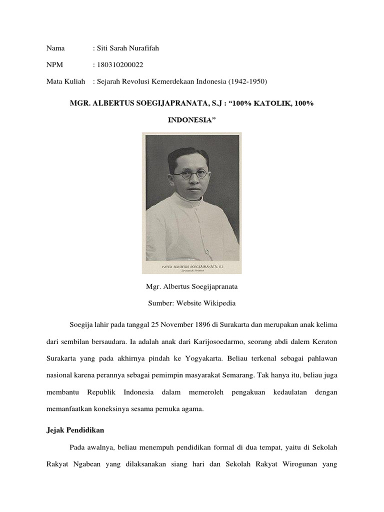 Peran Mgr. Soegijapranata dalam Kemerdekaan | PDF | Sejarah | Agama ...