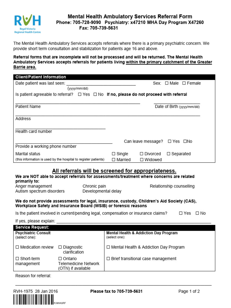 Mental Health Ambulatory Services Referral Form 1 1 | PDF | Substance ...