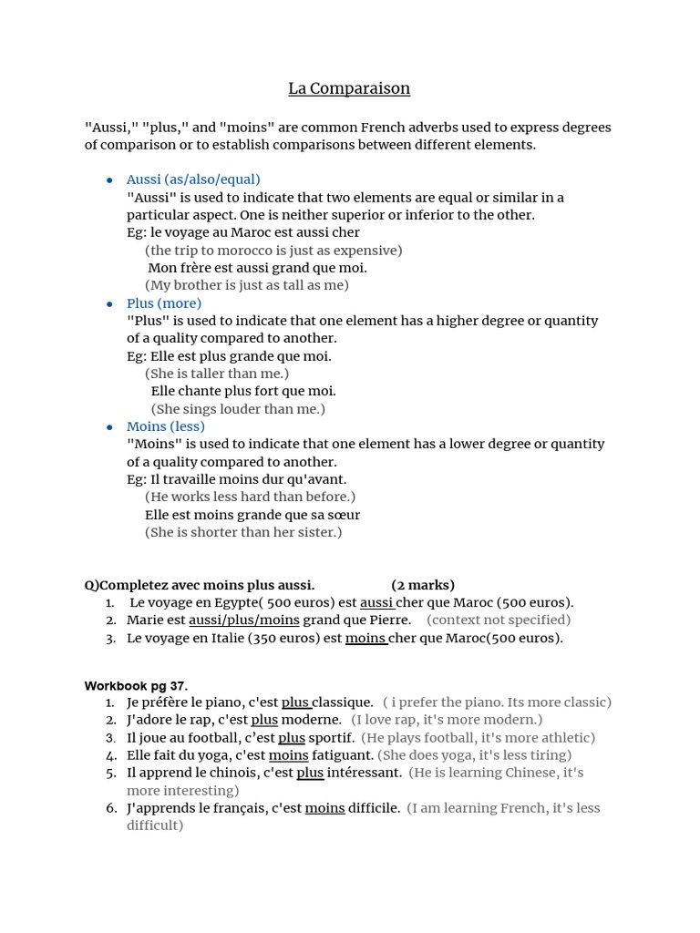 La Comparaison | PDF | Linguistics