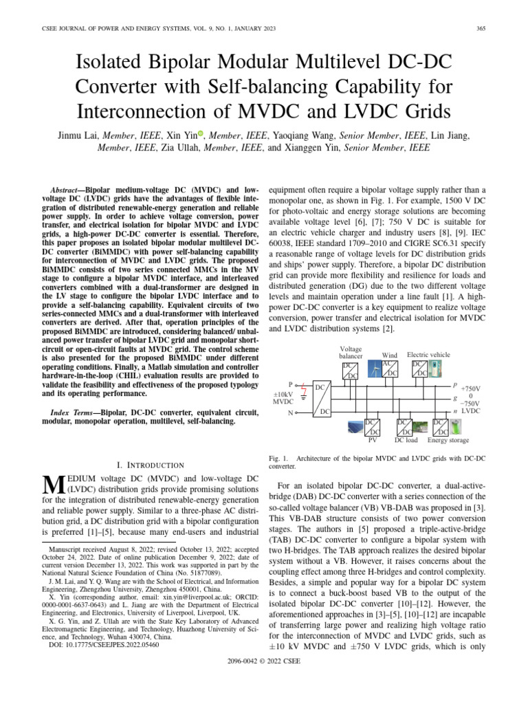 Isolated Bipolar Modular Multilevel DC-DC Converter With Self-Balancing ...