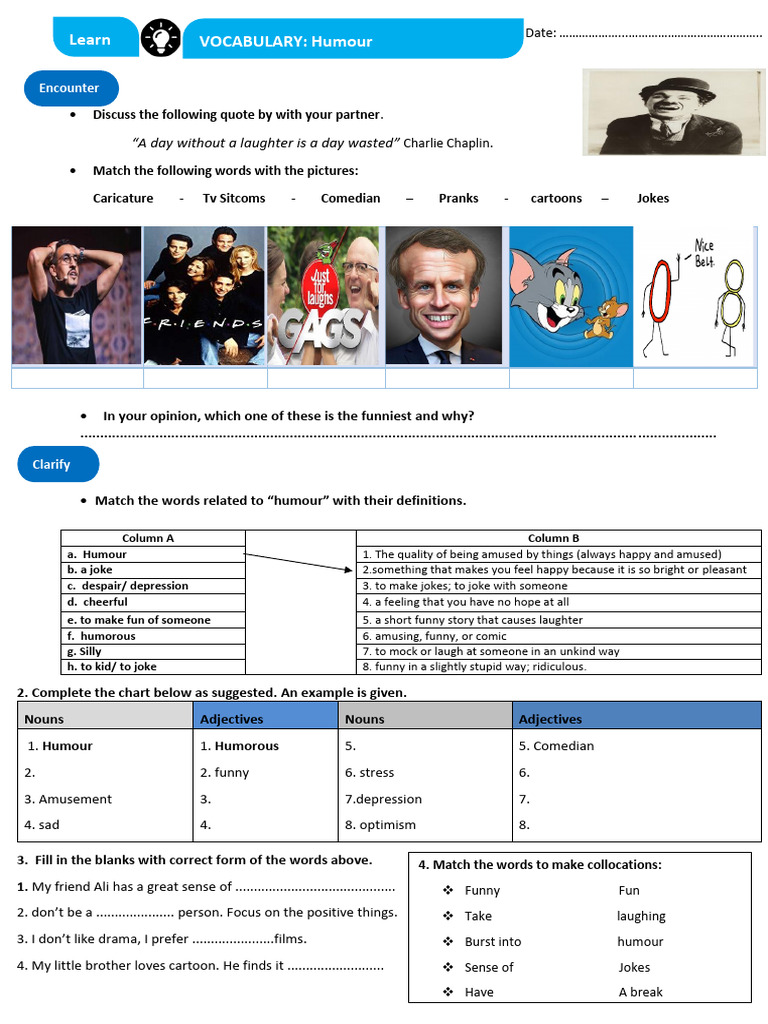 Worksheet Vocabulary - Humour | PDF | Humour | Laughter
