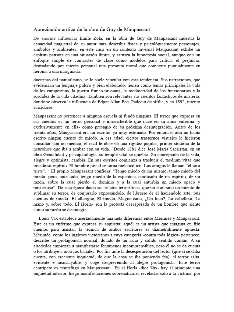 Apreciación Crítica de La Obra de Guy de Maupassant | PDF | Guy De ...