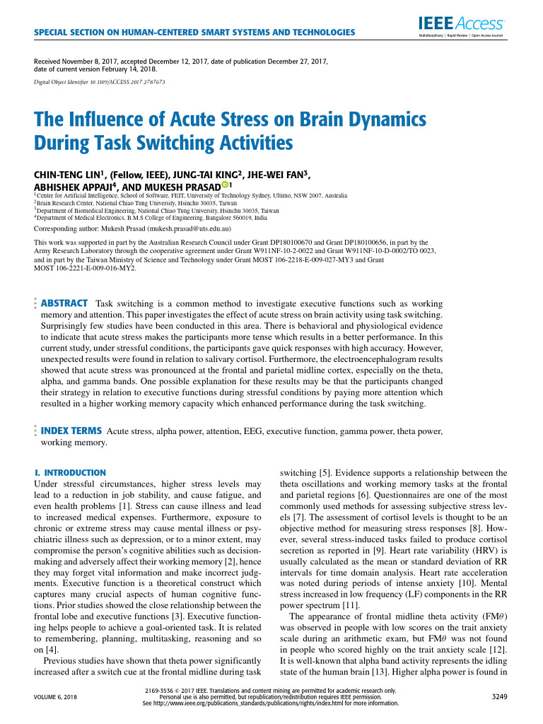 The Influence of Acute Stress On Brain Dynamics During Task Switching Activities | PDF | Working ...