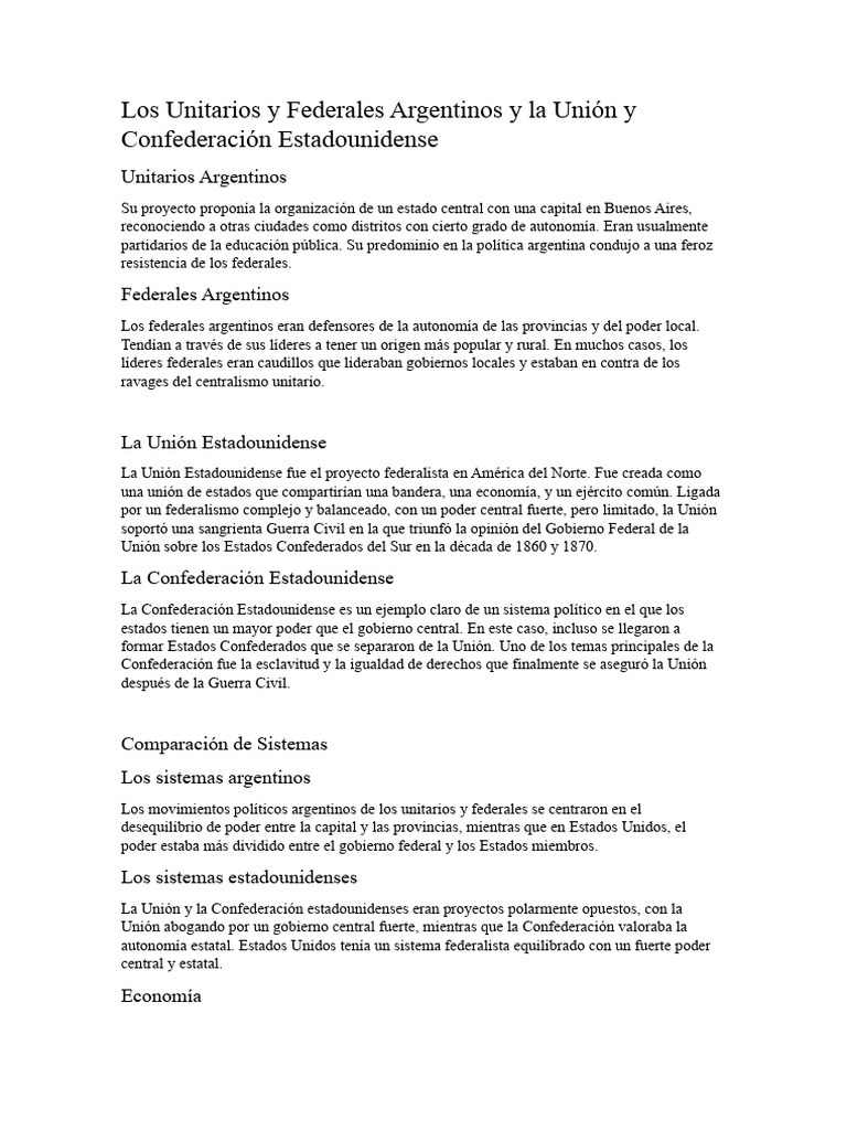Unitarios y Federales en Argentina | PDF | Unión (guerra civil ...