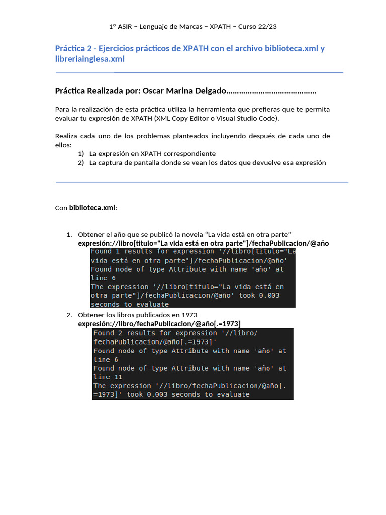 Ejercicios de XPATH en ASIR 22/23 | PDF | X camino | Estándares del ...