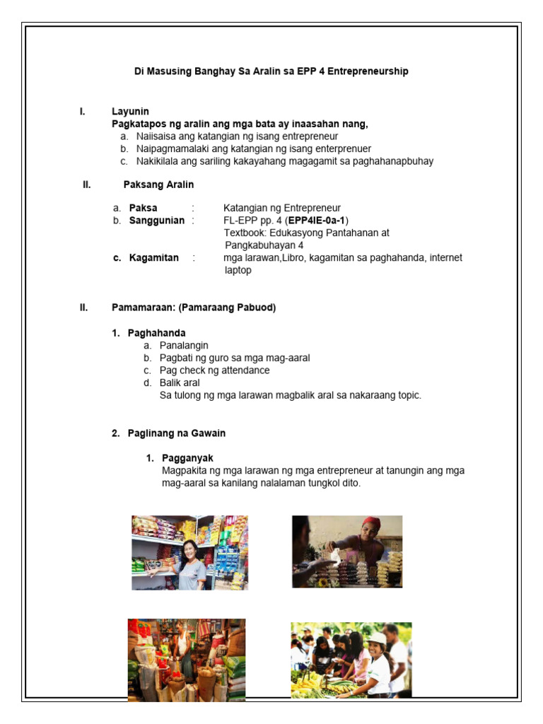 FINAL LP Di Masusing Banghay Sa Aralin Sa EPP 4 Entrepreneurship | PDF
