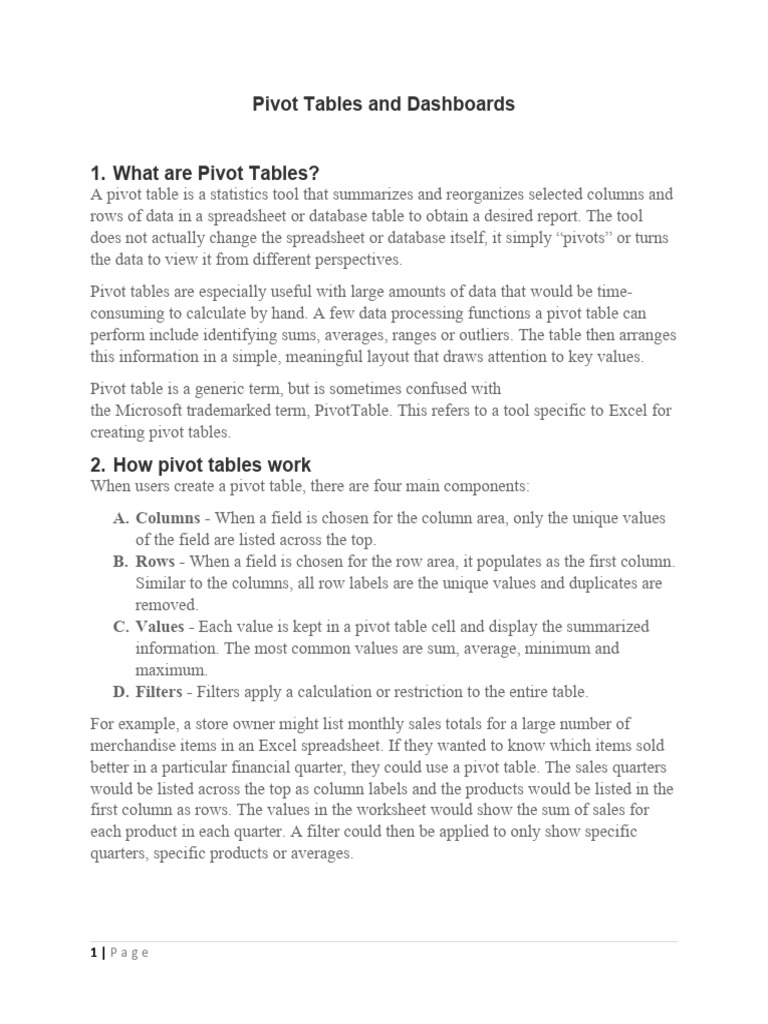 Pivot Tables & Dashboards | PDF | Information Management | Computing
