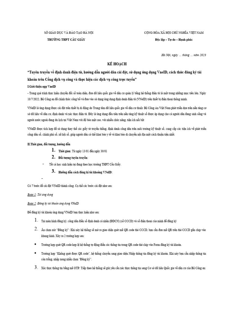 Kế hoạch tuyên truyền ứng dụng Vneid | PDF