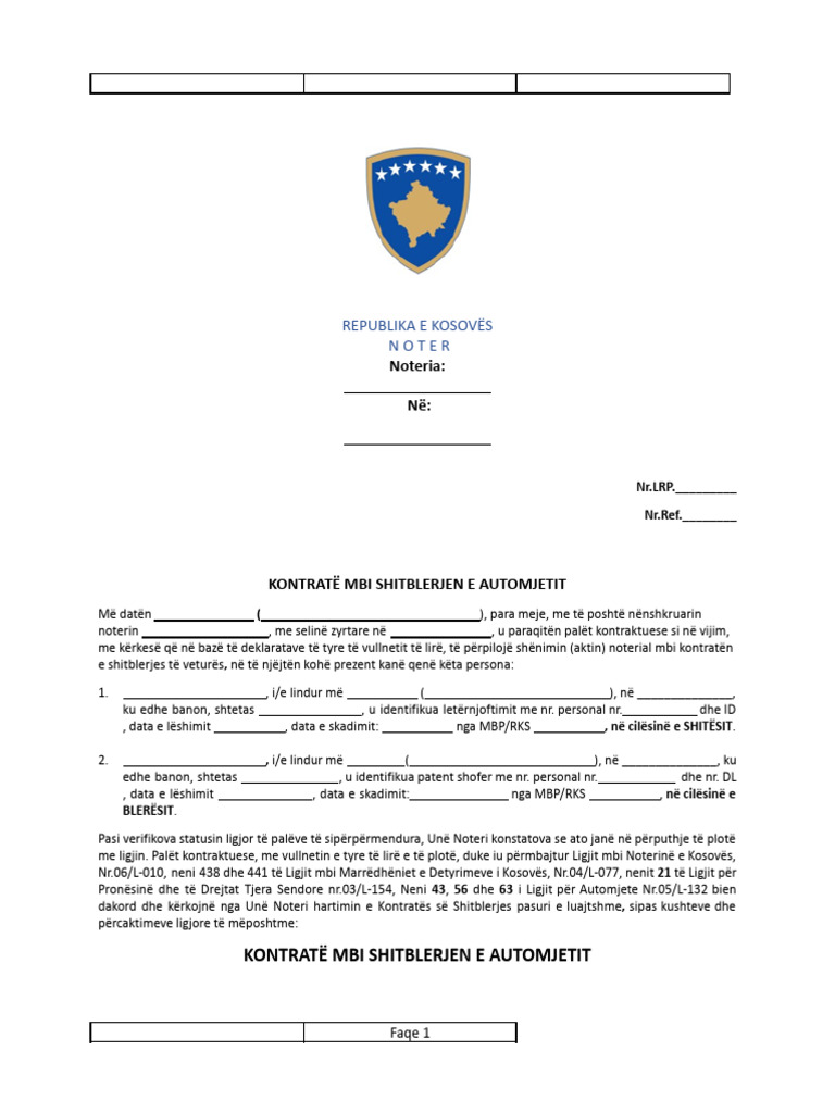Kontrate Mbi Shitblerjen e Automjetit | PDF