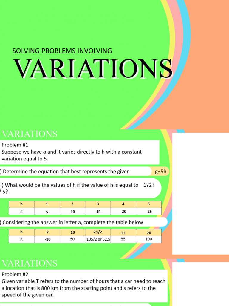 G9 PowerPoint Solving PRoblems With Variation | PDF | Speed | Equations