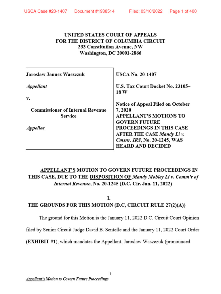 03-10-22 - USCA Appellan's Motion To Govern Future Proceeding Case No ...