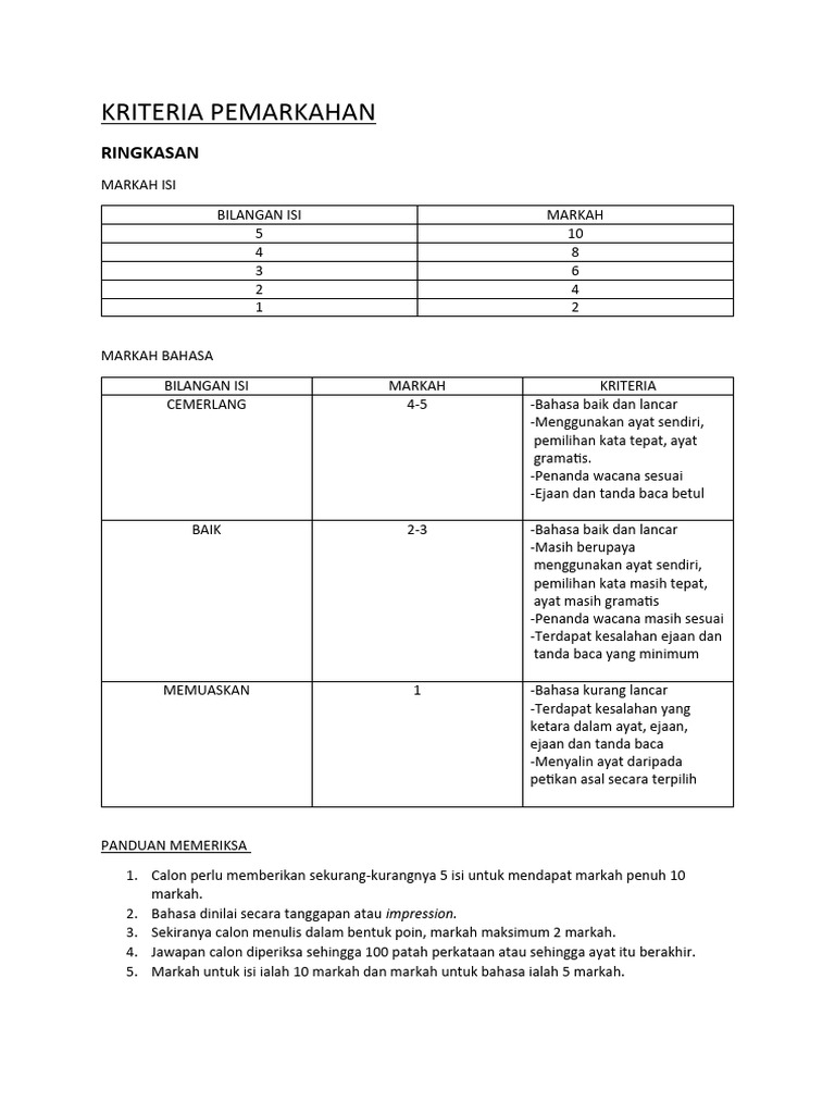 Kriteria Pemarkahan Ulasan Dan Ringkasan | PDF