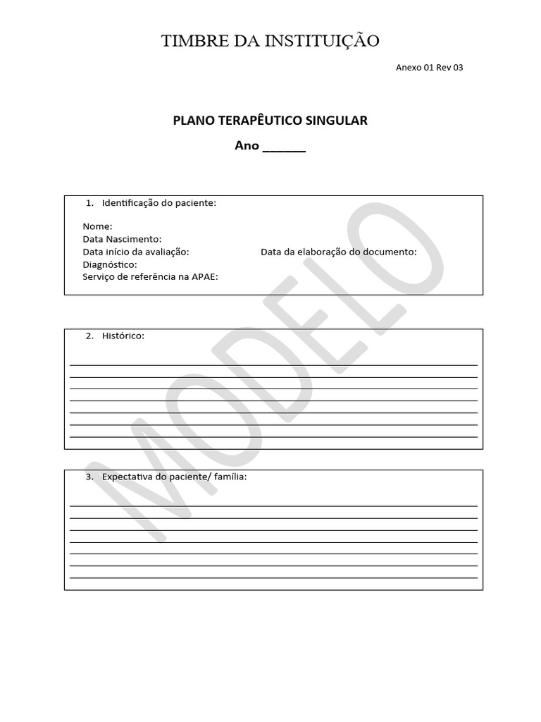 Anexo 01 - Projeto Terapeutico Singular | PDF