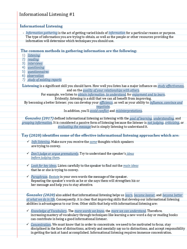 Informational Listening 1 | PDF | Information | Vocabulary