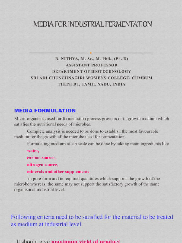 Media For Industrial Fermentation | PDF