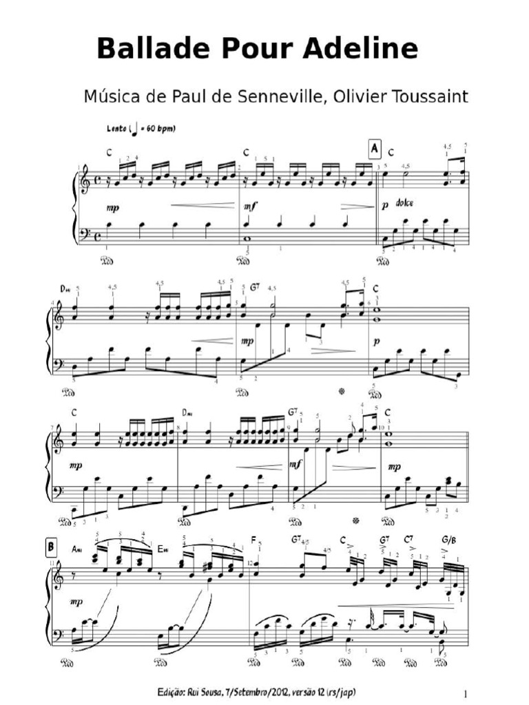 Ballad Pour Adeline With Fingering | PDF