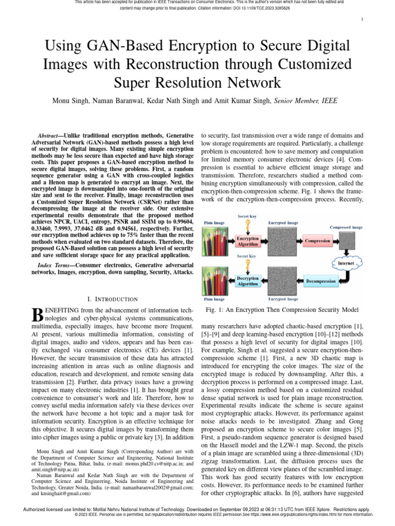 Using GAN-Based Encryption To Secure Digital Images With Reconstruction Through Customized Super ...