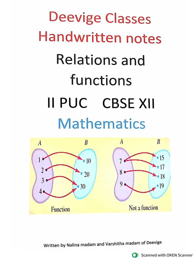 Relations and Functions II PUC Handwritten Notes From Deevige | PDF