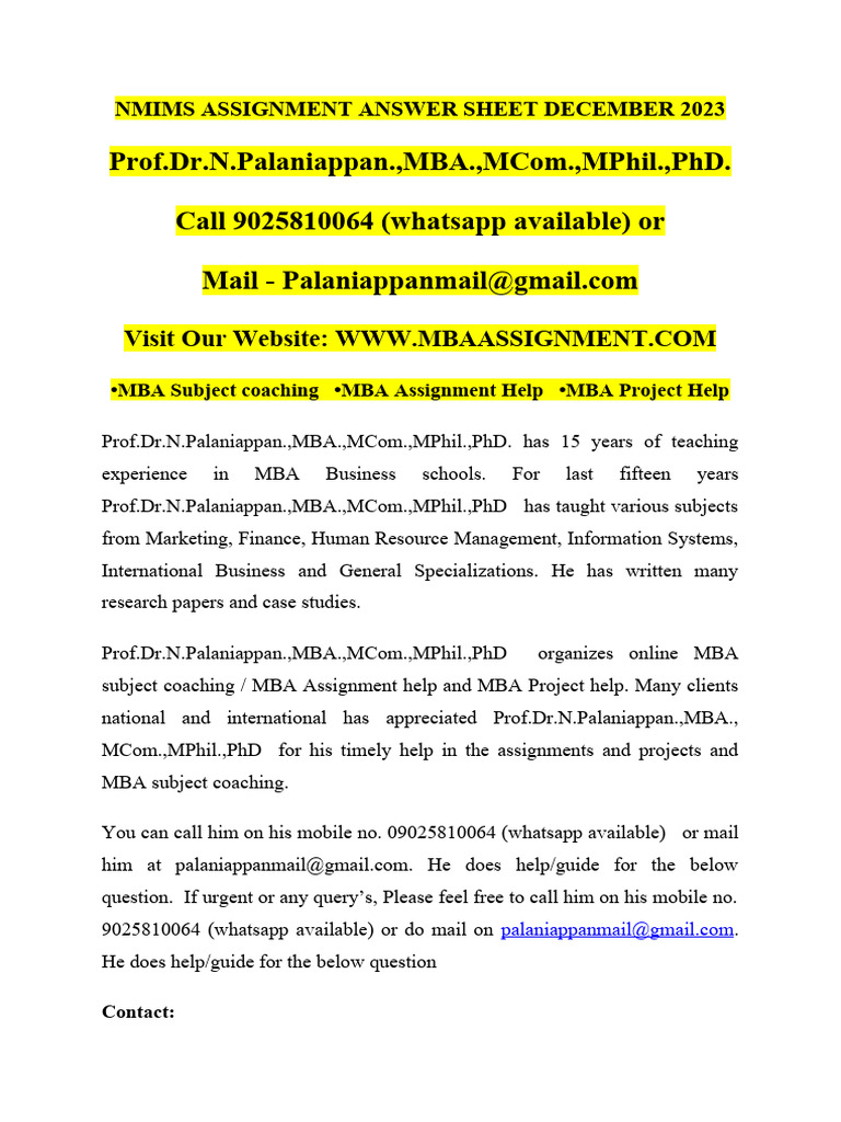 NMIMS Assignment Answer Sheet Dec 2023 | PDF | Sales | Interest