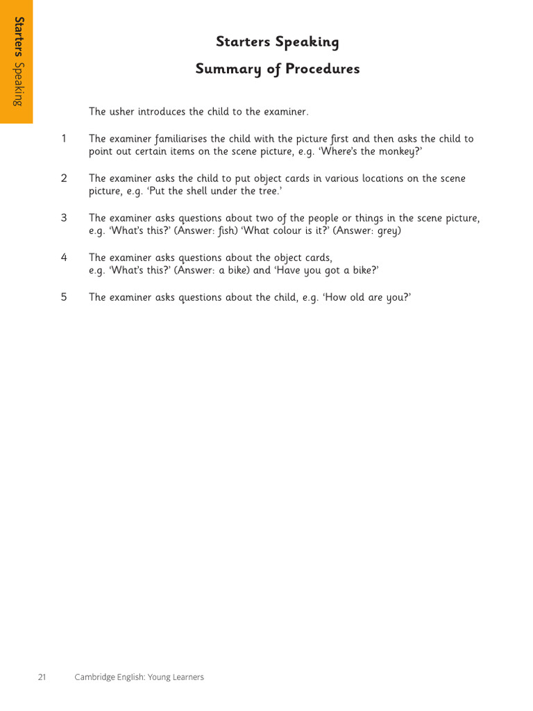 Speaking (Starters) | PDF