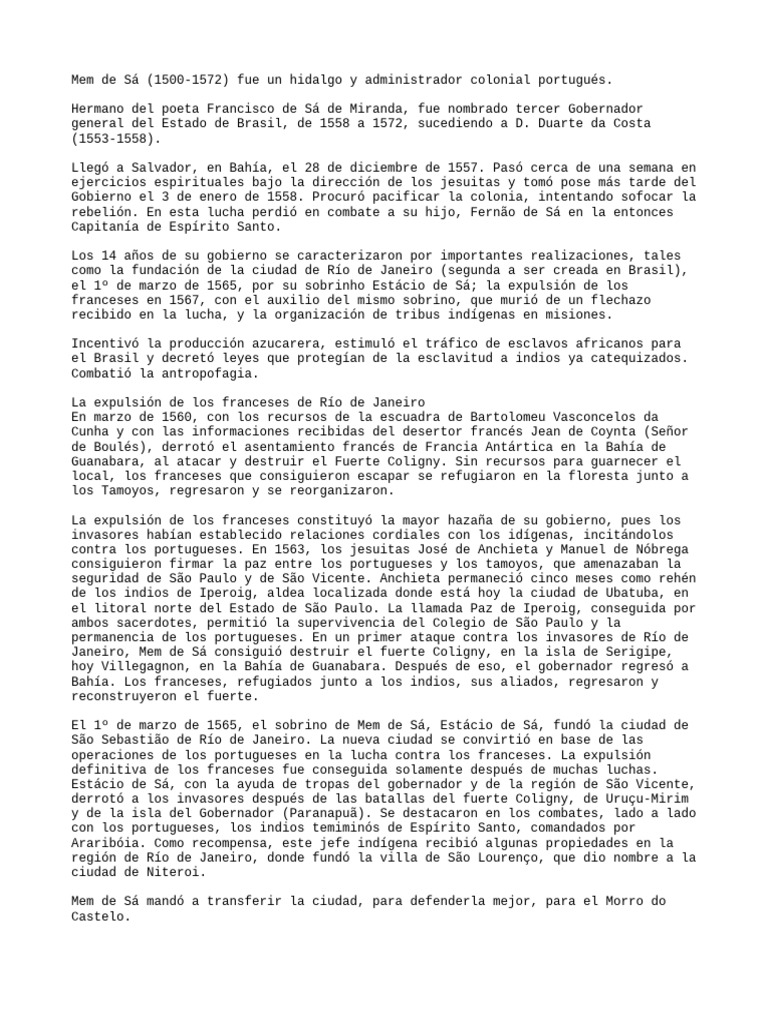 Mem de Sá | PDF | Colonización europea de las Américas