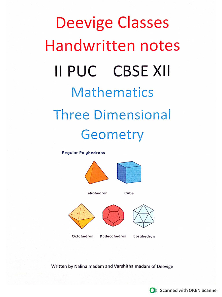 Three Dimensional Geometry II PUC Handwritten Notes From Deevige | PDF