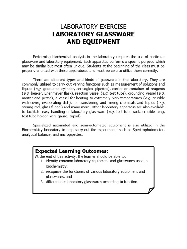 Worksheet 1 For Laboratory Glasswares and Equipment 2 | PDF | Physical ...