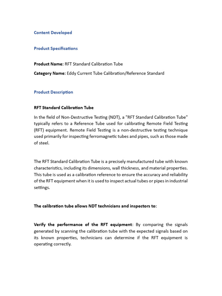 RFT Standard Calibration Tube | PDF | Nondestructive Testing | Search ...