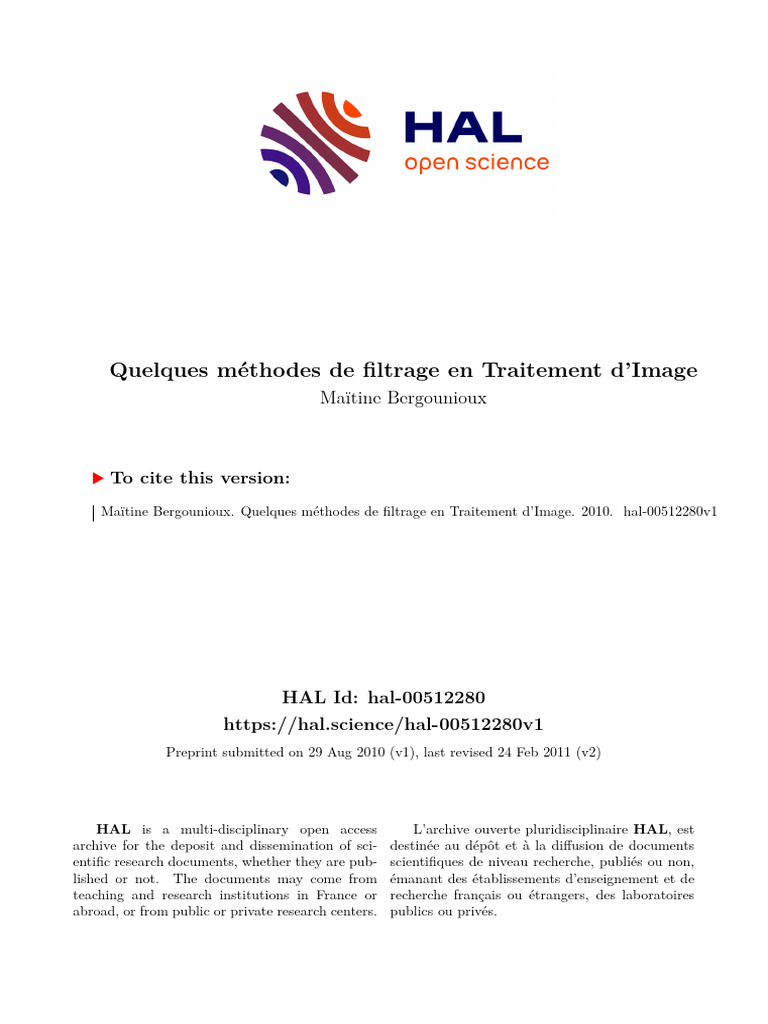 Méthodes de filtrage en traitement d'image | PDF | Filtre (électronique ...