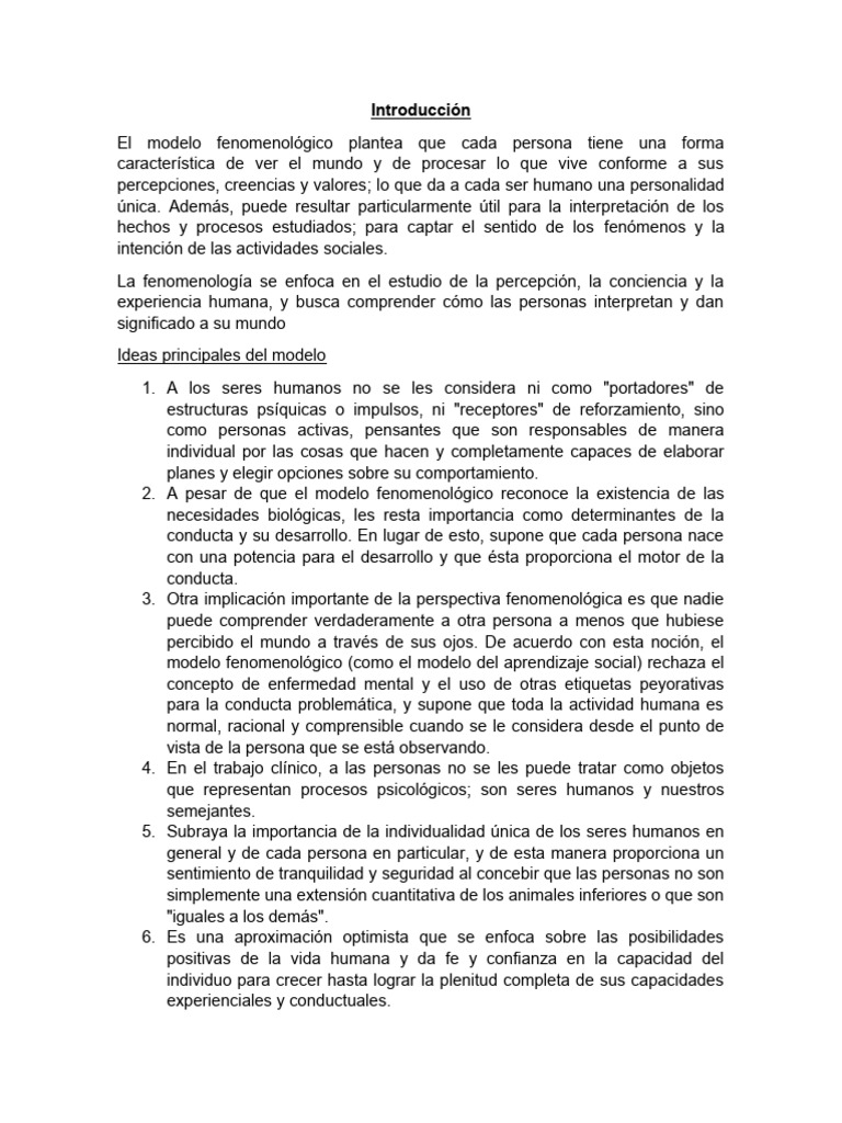Modelo Fenomenológico - 094826 (1) - 1 | PDF | Comportamiento | Sicología