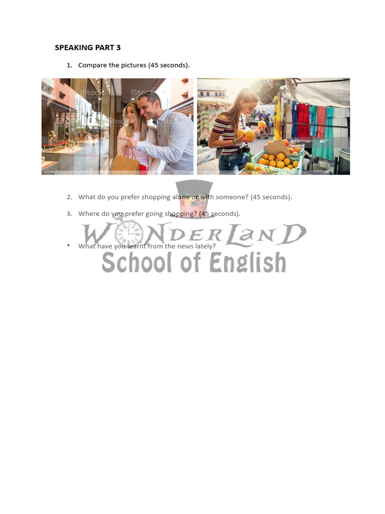 SPEAKING PART 3 (Shopping) | PDF
