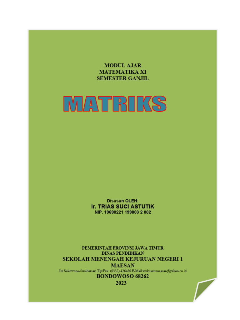 Modul Ajar MATRIKS - Operasi Matriks | PDF
