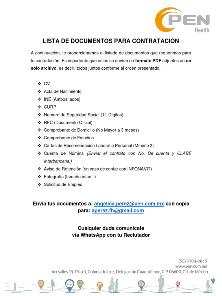 LISTA DE DOCUMENTOS PARA CONTRATACIÓN | PDF