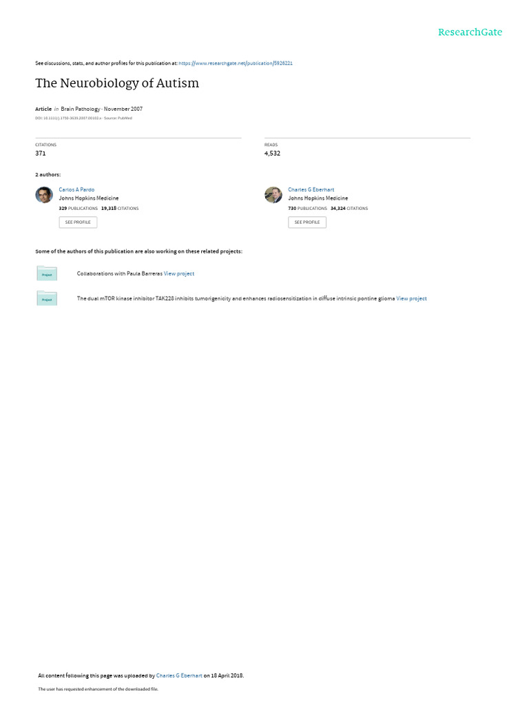 The Neurobiology of Autism153135 | Download Free PDF | Autism Spectrum ...