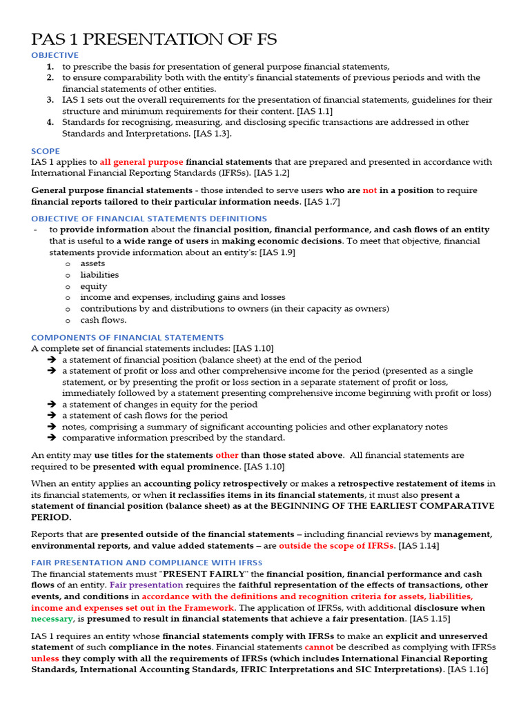 Pas 1 Presentation of Financial Statements | PDF | International ...
