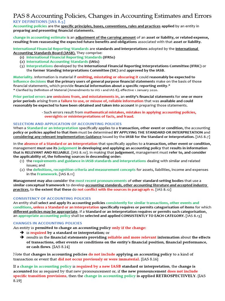 PAS 8: Accounting Policies Overview | PDF | International Financial ...