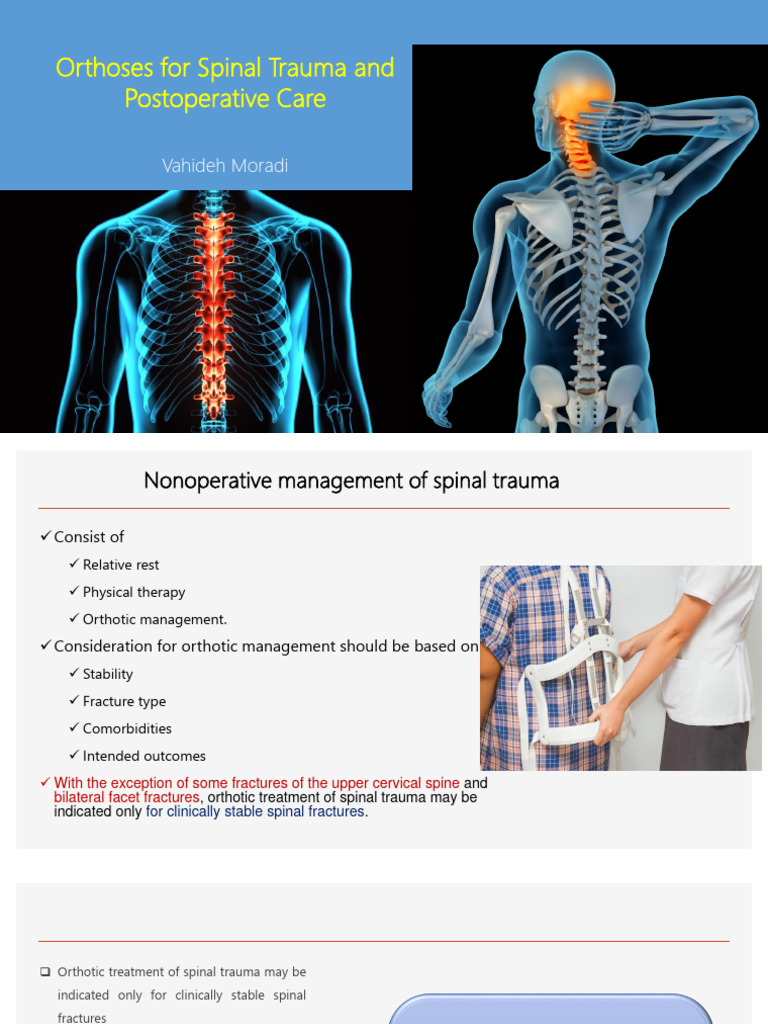 Orthoses For Spinal Trauma and Postoperative Care | PDF | Vertebral Column | Vertebra
