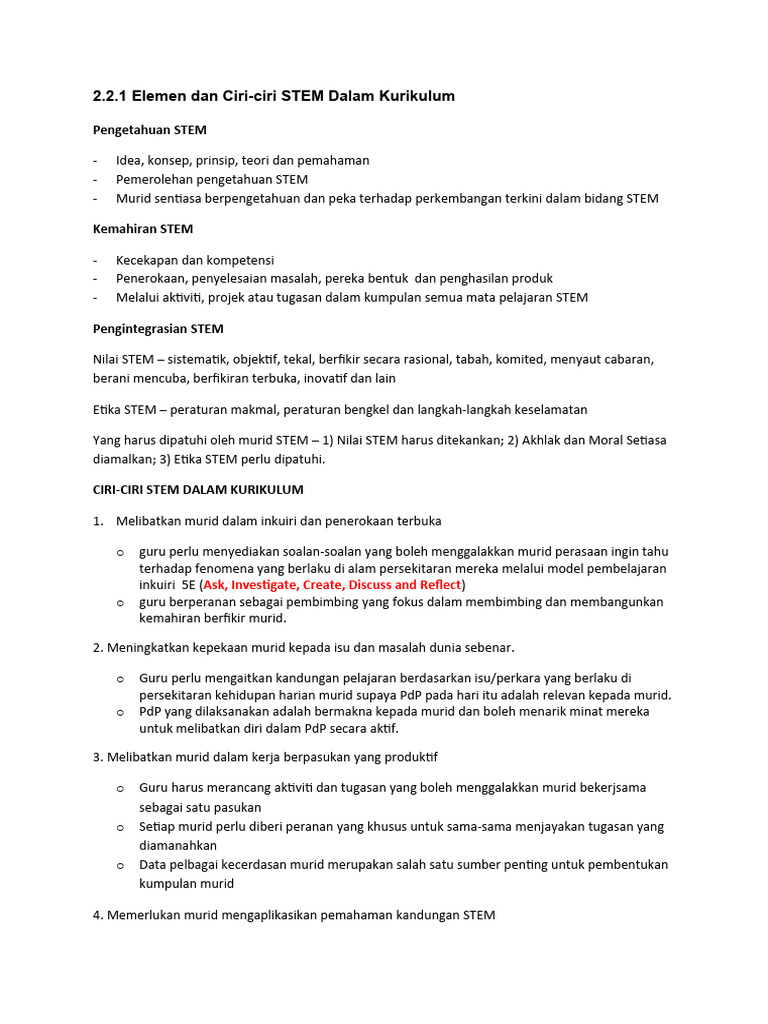 2.2.1 Elemen Dan Ciri Ciri STEM Dalam Kurikulum | PDF