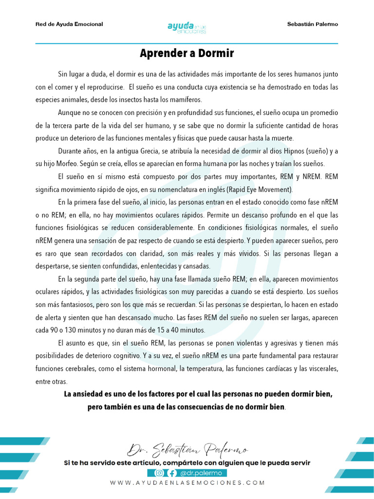 Aprender A Dormir Ws | PDF | Movimiento rápido del ojo Sueño | Dormir