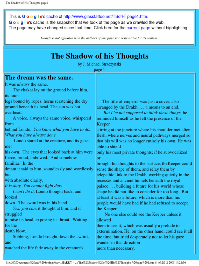 Babylon 5 - The Shadow of His Thoughts | PDF