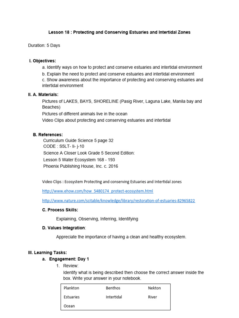 TG - SCIENCE 5 Q2 S5LT-II - I-J 10 | PDF | Estuary | Natural Environment