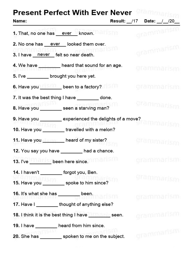 Present Perfect Exercises: Ever & Never | PDF
