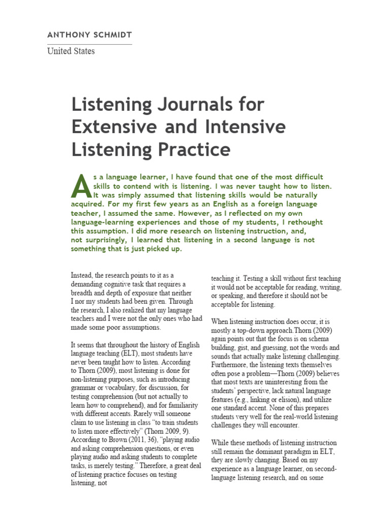 Schmidt, A. (2016) - Listening Journals For Extensive and Intensive ...