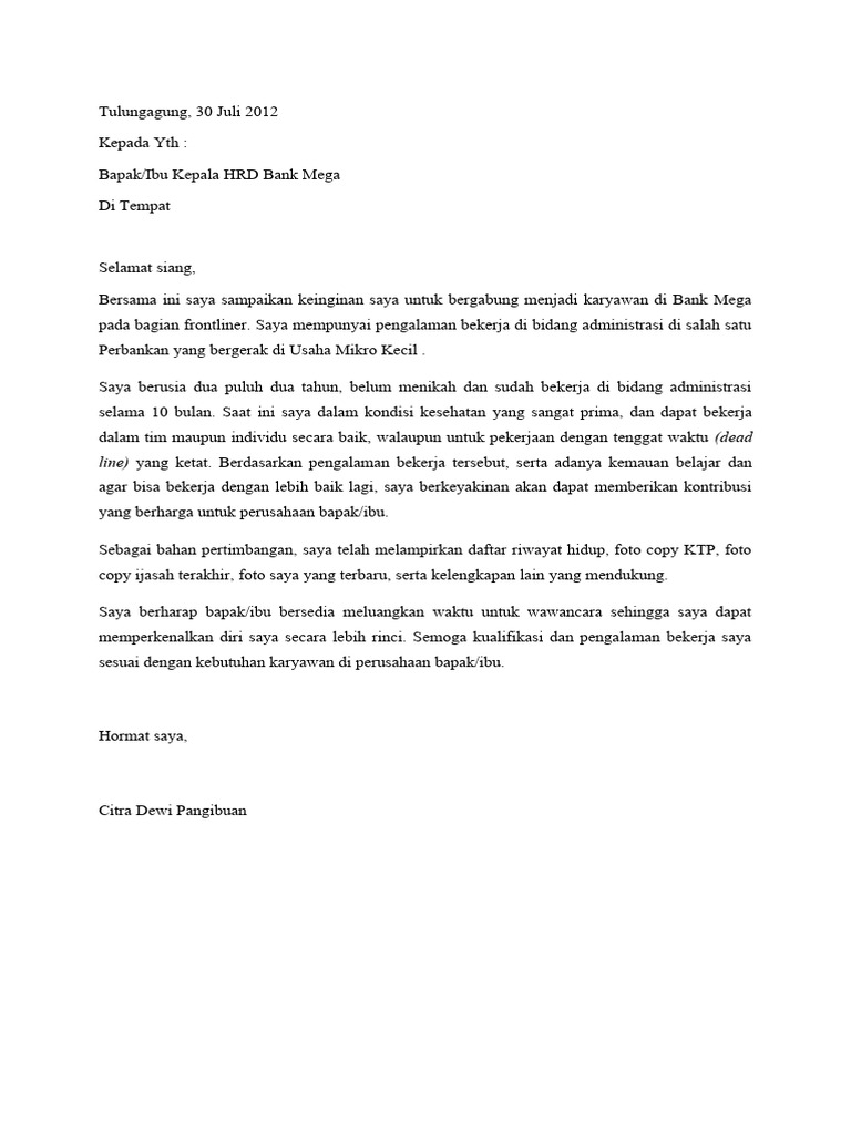 Lamaran Kerja Frontliner Bank Mega | PDF | Karier & Perkembangan ...