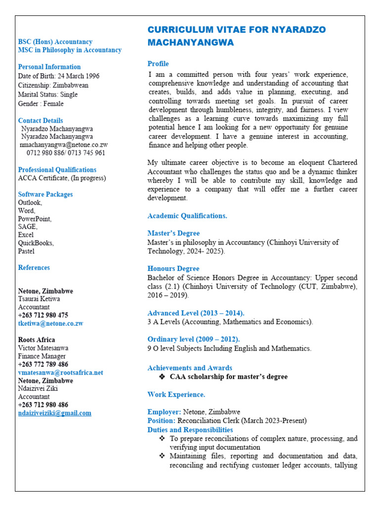 Nyaradzo CV | PDF | Business | Economies