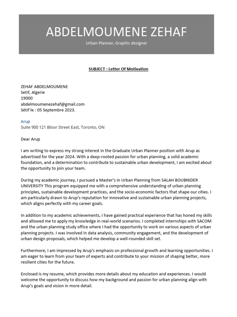 Letter Motivation Arup | PDF