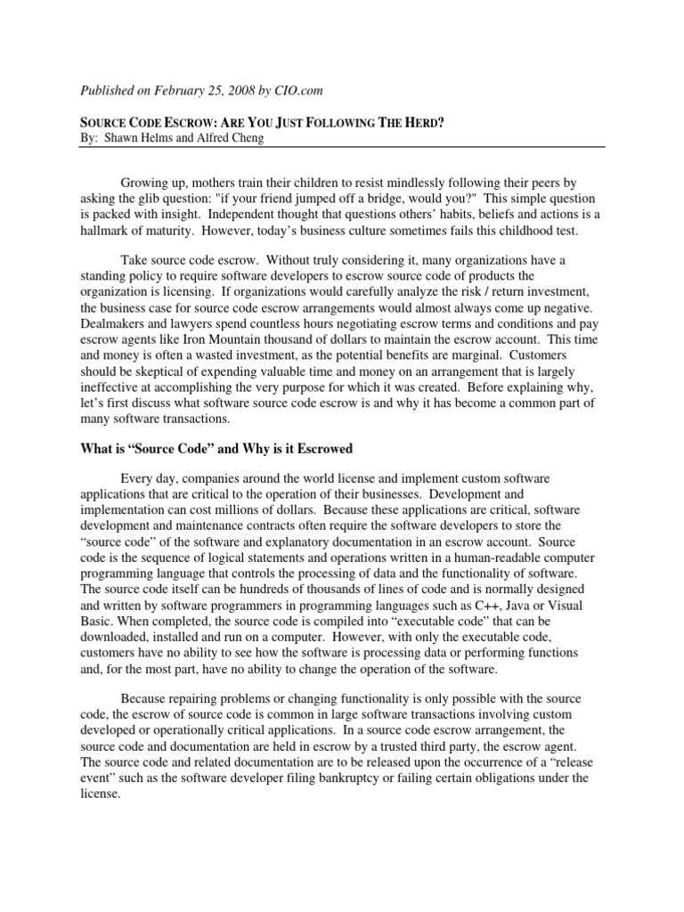 Jd Source Code Escrow Pdf Source Code Computer Programming